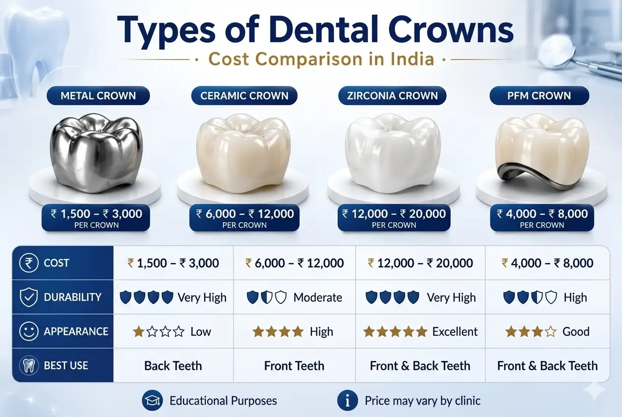 Types of Dental Crowns and Cost in India